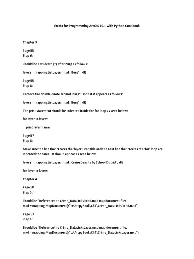 Errata - Programming ArcGIS 10.1 With Python Cookbook | PDF | Computer Engineering | Software ...