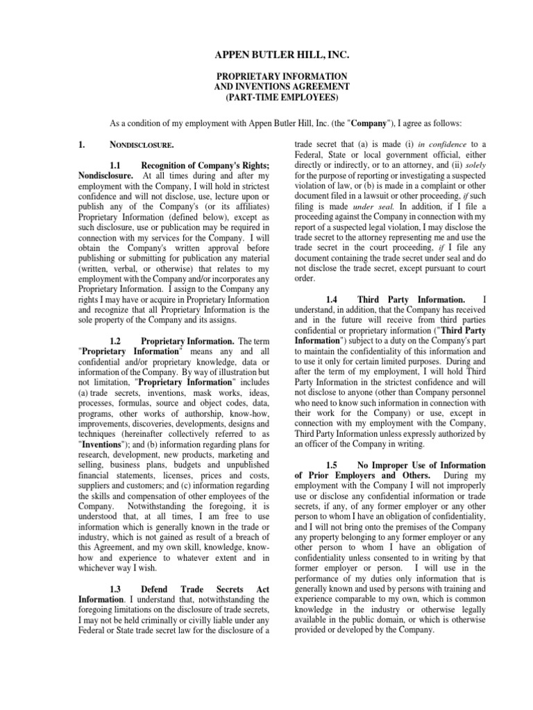 Appen Butler Hill Employee Agreement | PDF | Trade Secret | Non ...