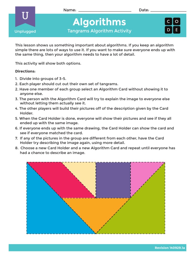 Algorithms: Tangrams Algorithm Activity | PDF
