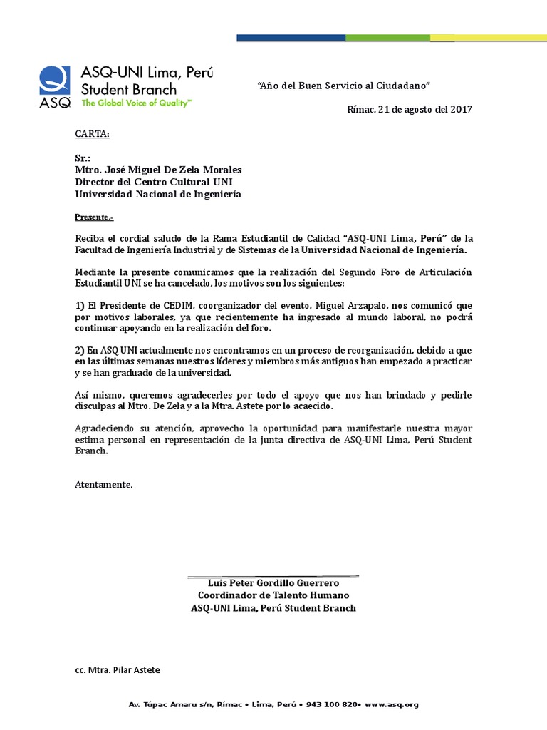 Carta de Disculpas | PDF