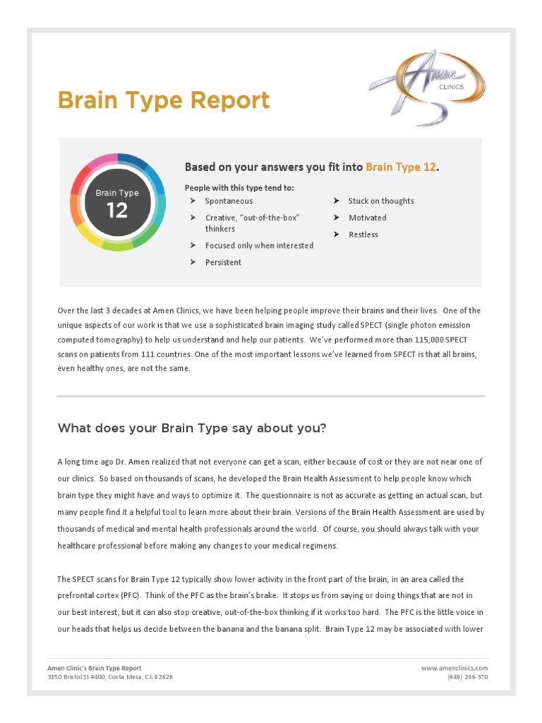 Brain Type Report: Based On Your Answers You Fit Into | PDF | Physical ...