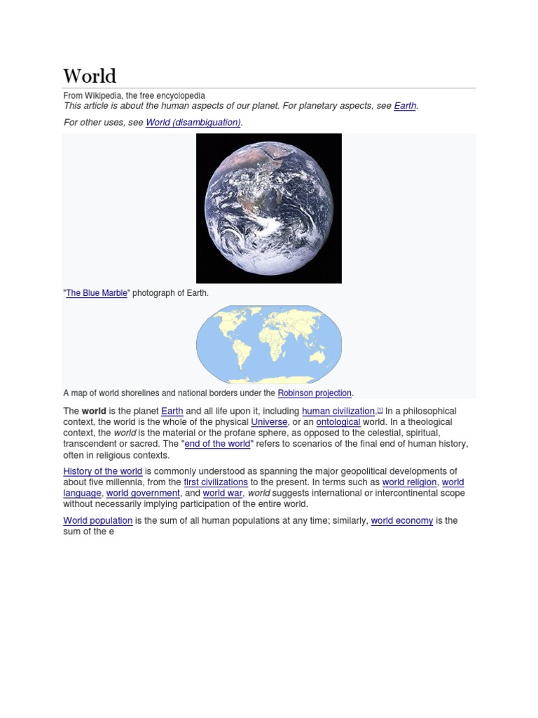 World: This Article Is About The Human Aspects of Our Planet. For ...