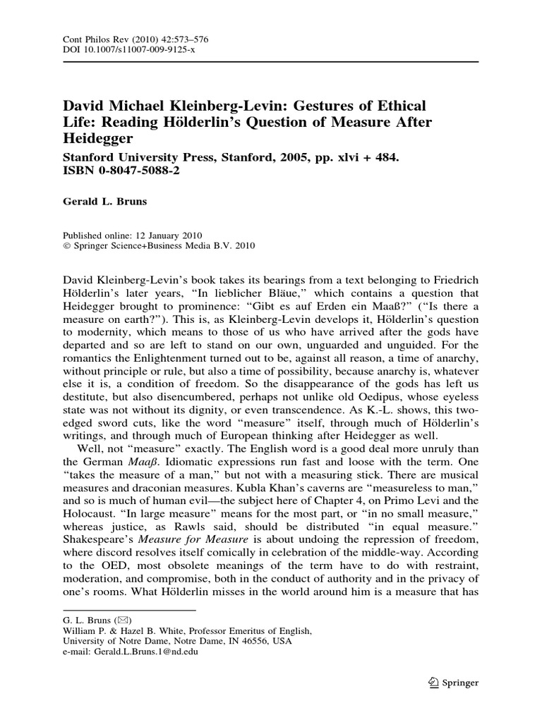 Bruns - David Michael Kleinberg-Levin - Gestures of Ethical Life ...