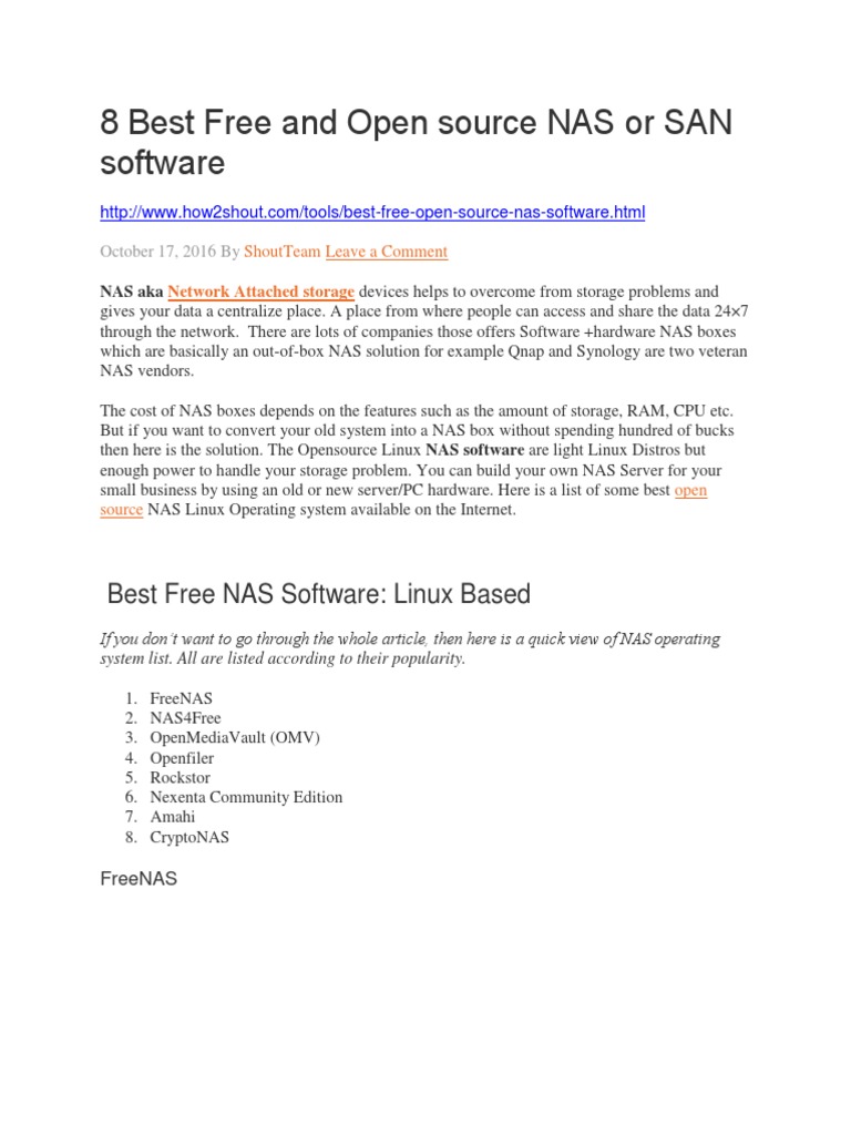 8 Best Free and Open Source NAS or SAN Software | PDF | Cloud Computing ...