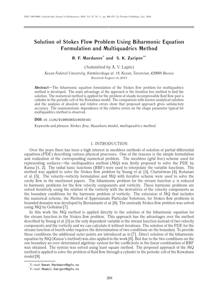 Stokes Flow Solution via Biharmonic Equation | PDF | Partial ...