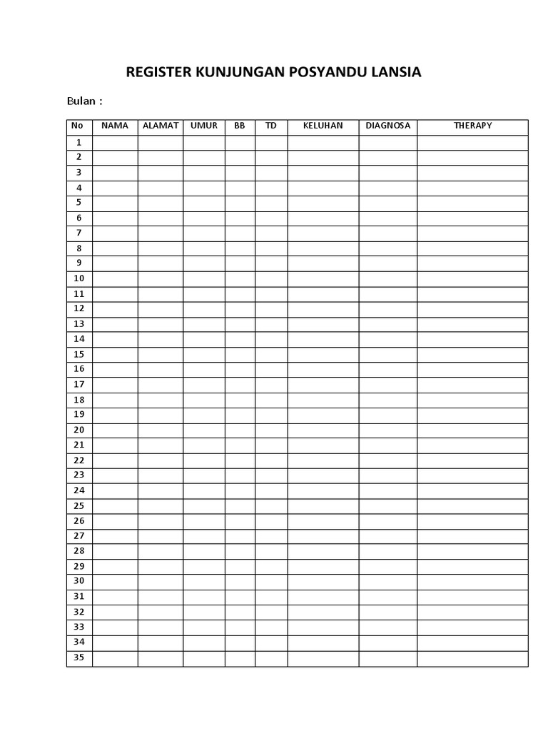 Register Kunjungan Posyandu Lansia | PDF