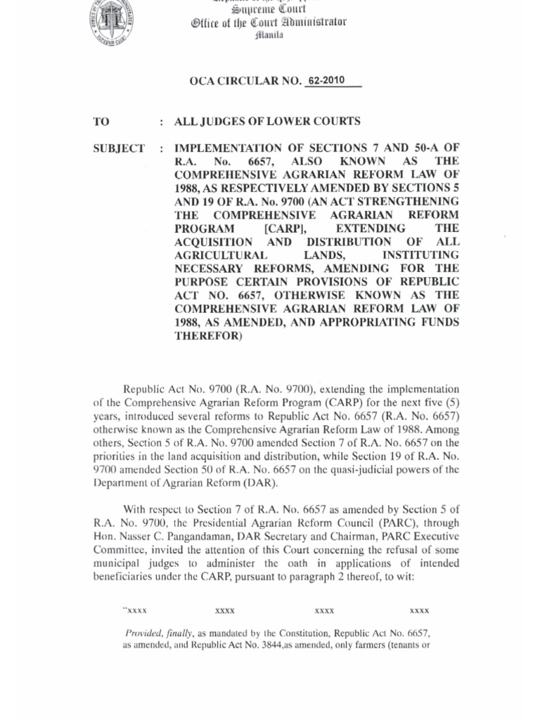 OCA Circular No 62-2010 | PDF | Jurisdiction | Standing (Law)