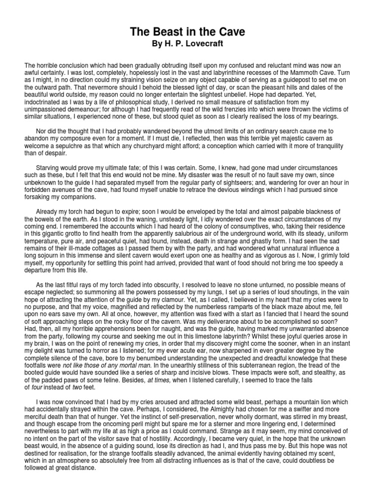 The Beast in The Cave: by H. P. Lovecraft | PDF