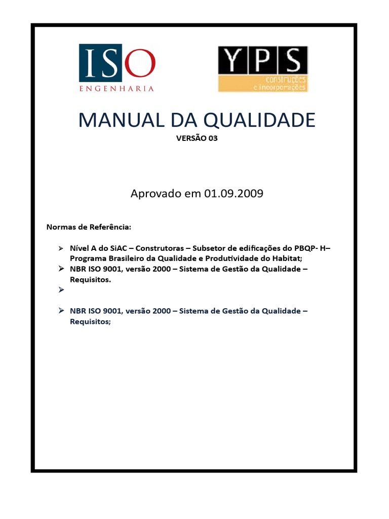 Manual Da Qualidade - V.03 | PDF | Qualidade (negócios) | ISO 9000