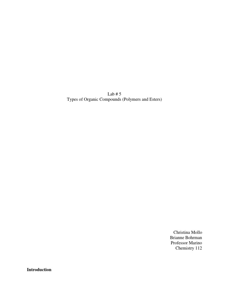 Lab # 5 Types of Organic Compounds (Polymers and Esters) | PDF | Ester | Chemical Compounds