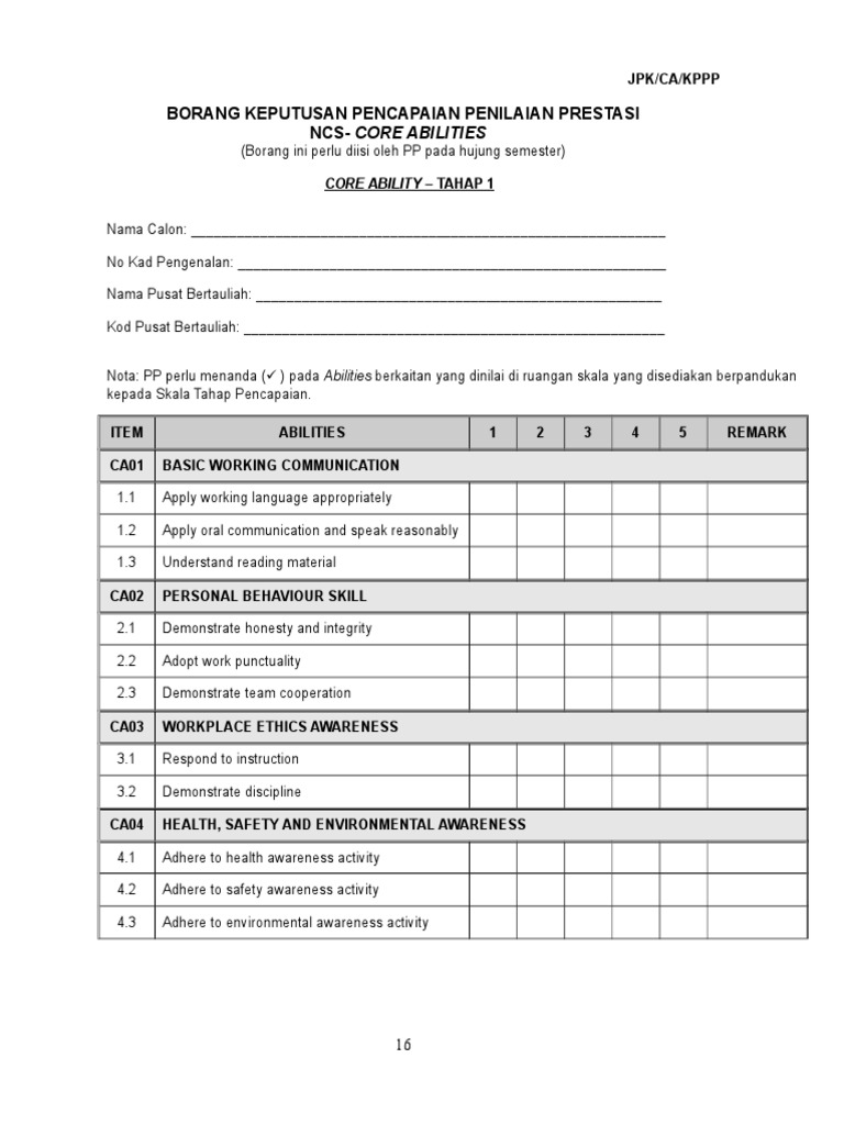 Core Ability Assessment Form | PDF