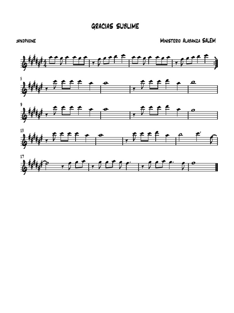 Gracias Sublime Sax - Partitura Completa | PDF