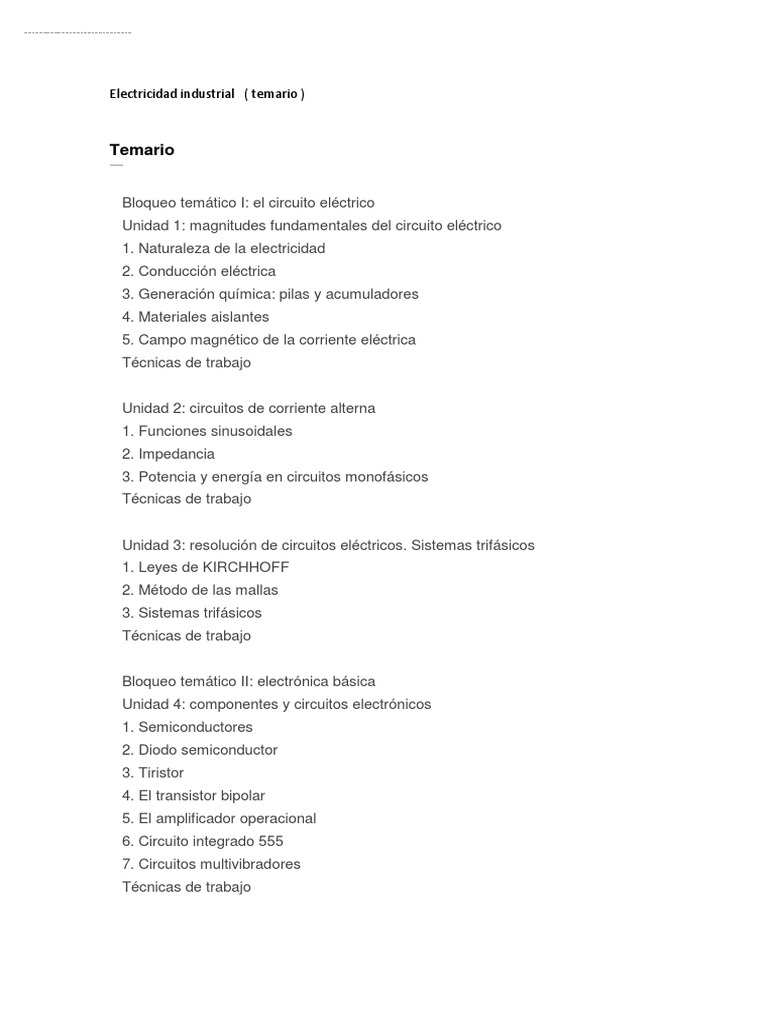 Electricidad Industrial Temario | PDF | Tecnología