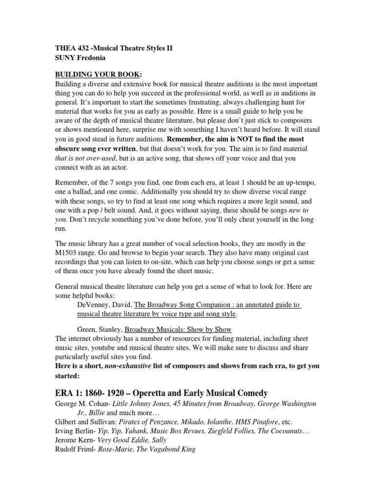 Book Building | PDF | Musical Theatre | Audition