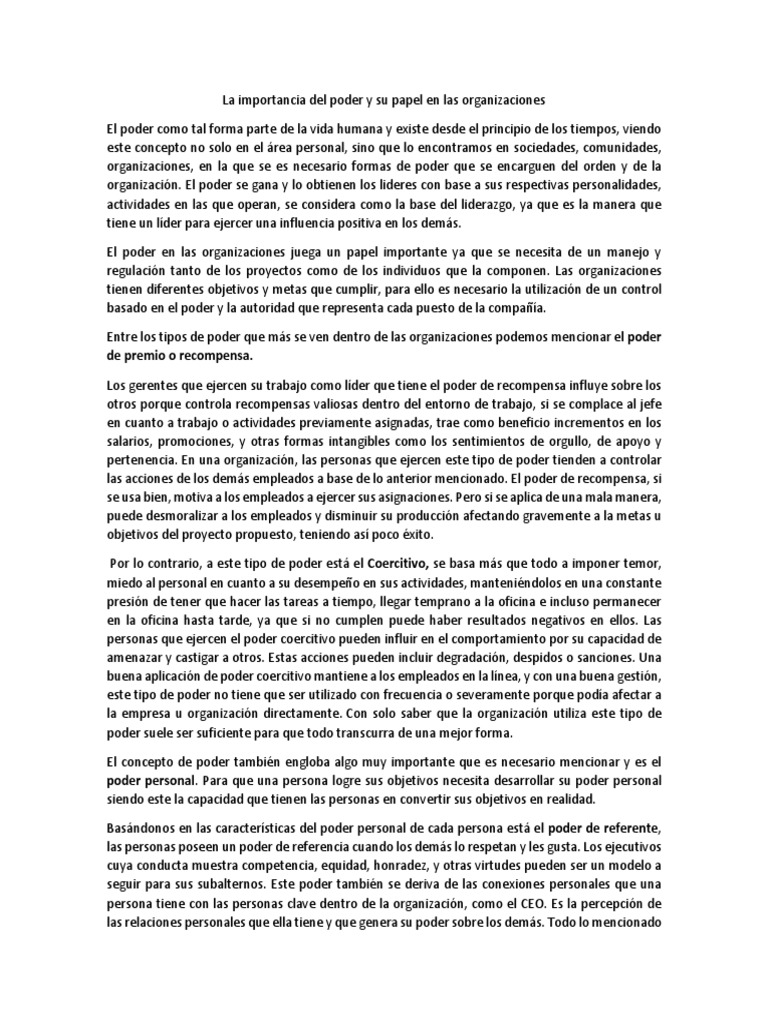 Uso Del Poder Dentro de Las Organizaciones | PDF | Comportamiento ...