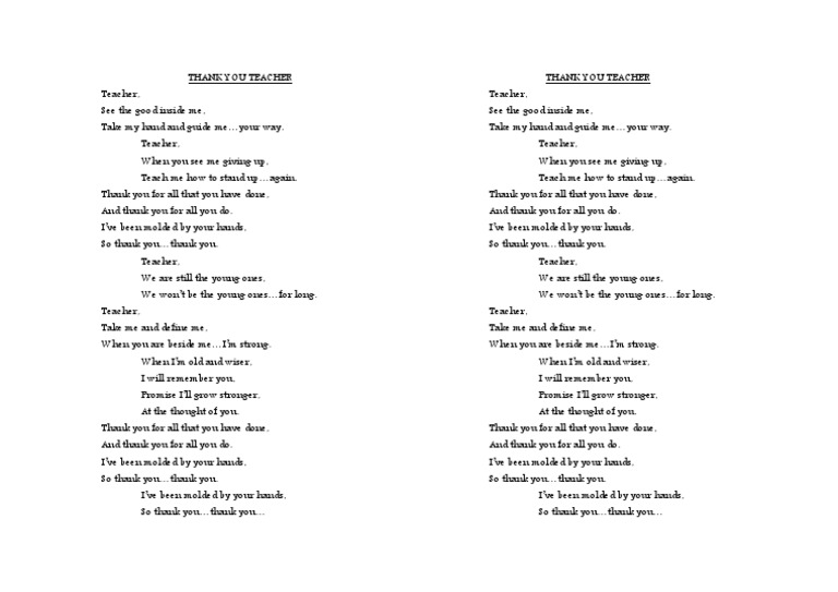 Thank You Teacher - Lyric | PDF