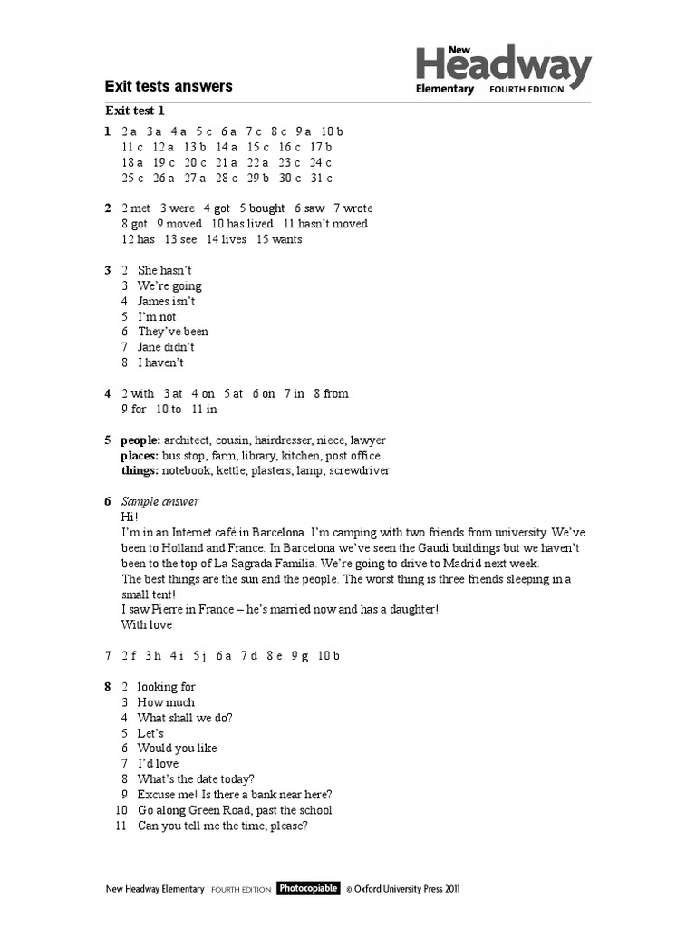 Exit Test Answers Overview | PDF | Leisure