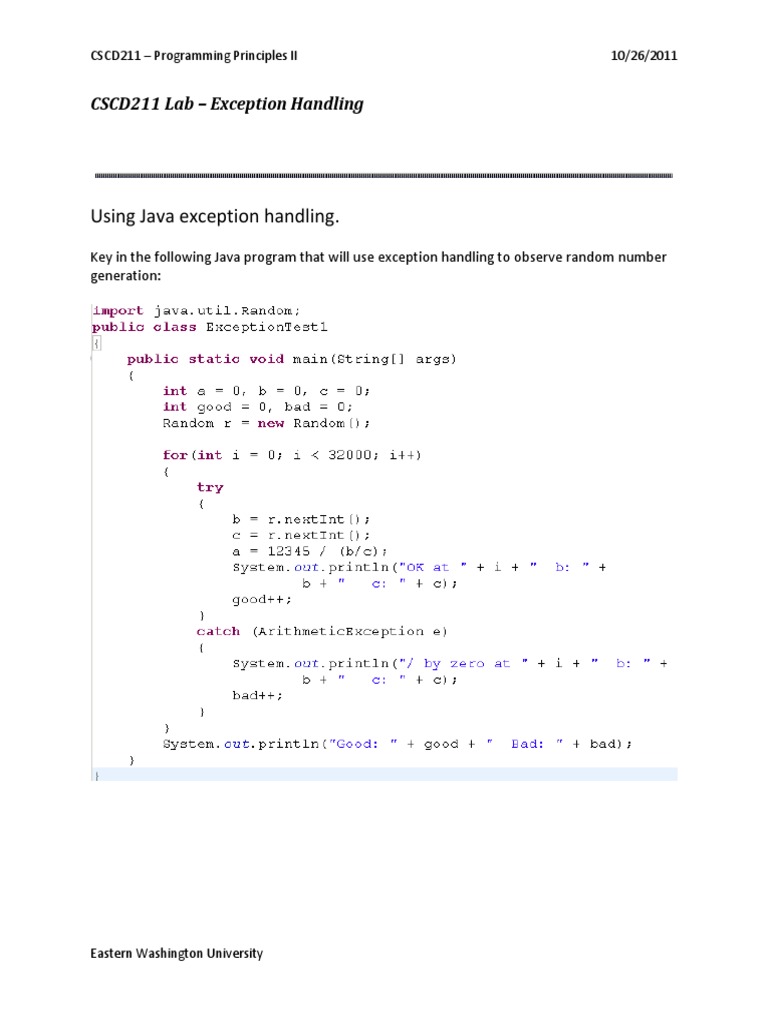 Lab Exception Handling PDF | PDF | Computer Engineering | Computer Programming