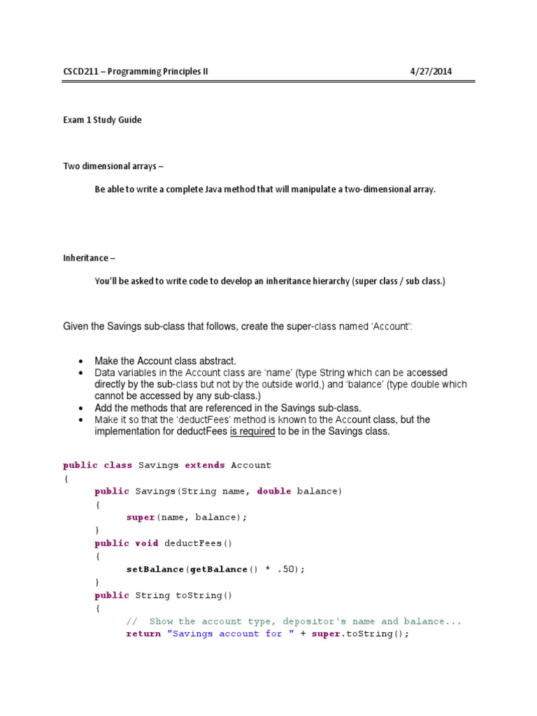 Public Class Extends Public Double Super Public Void: Setbalance ...