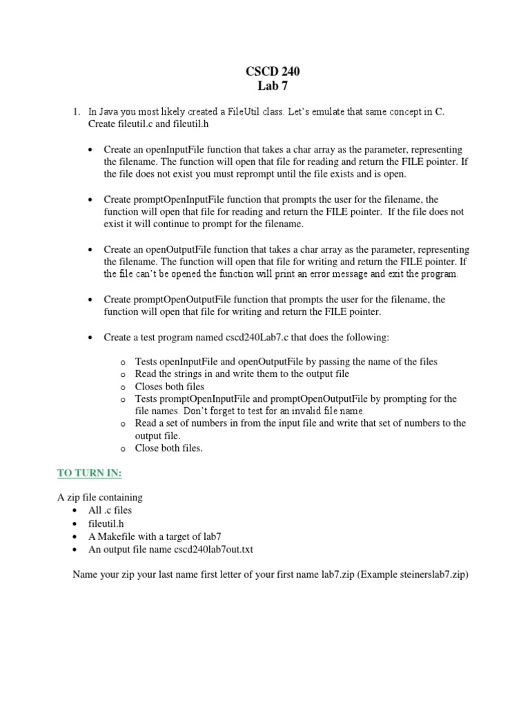 CSCD 240 Lab 7: To Turn in | PDF | Computers