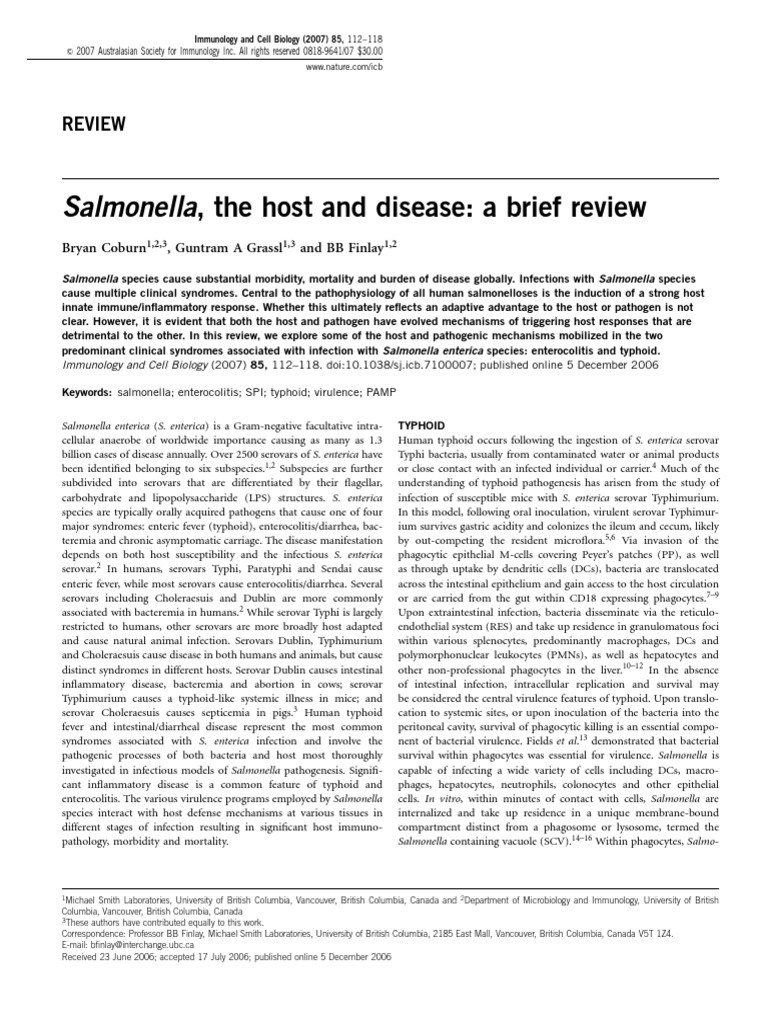 Salmonella, The Host and Disease: A Brief Review | PDF | Interleukin 12 ...