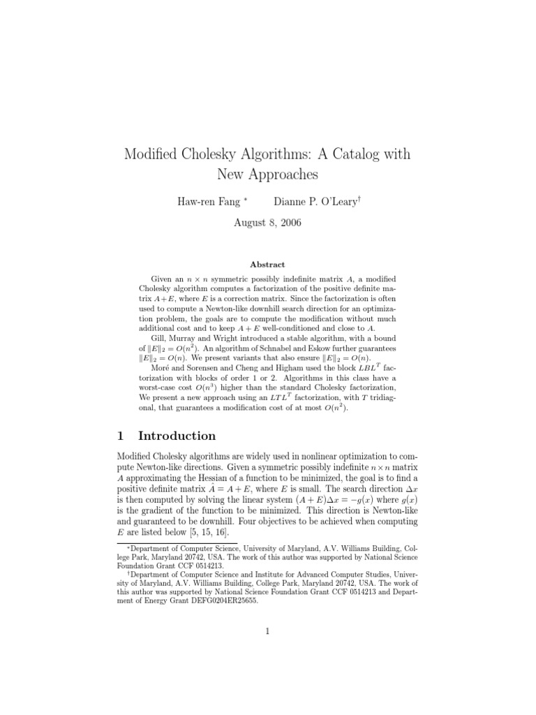 A Catalog And New Approaches For Modified Cholesky Algorithms Pdf Matrix Mathematics
