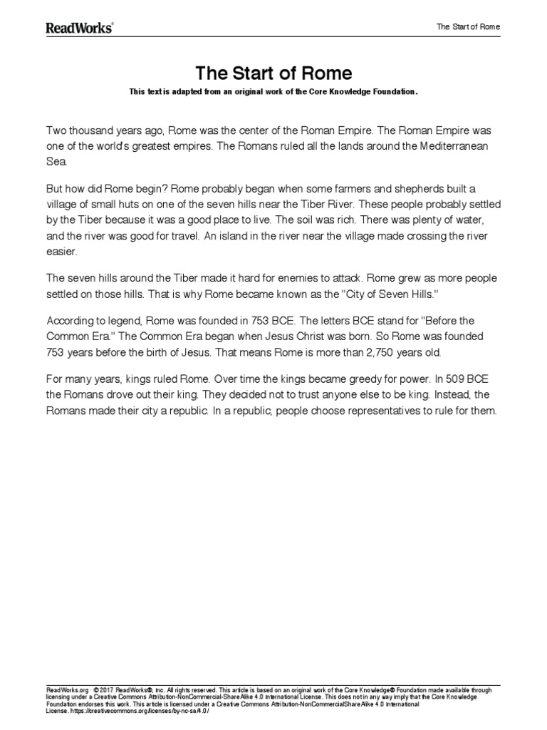 The Start of Rome - Reading Passage | PDF | Roman Empire