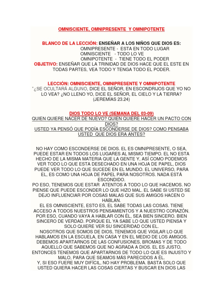 Dios: Omnipotente, Omnisciente y Omnipresente | PDF | Religión y ...