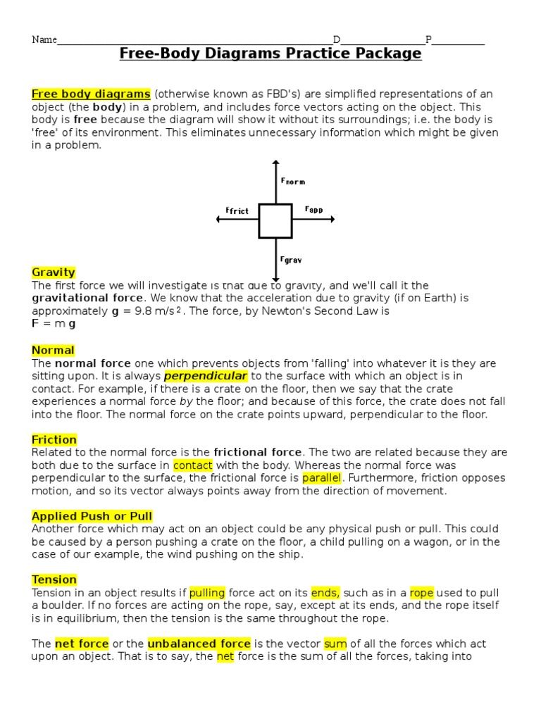 Free-Body Diagrams Practice Package | PDF | Force | Gravity
