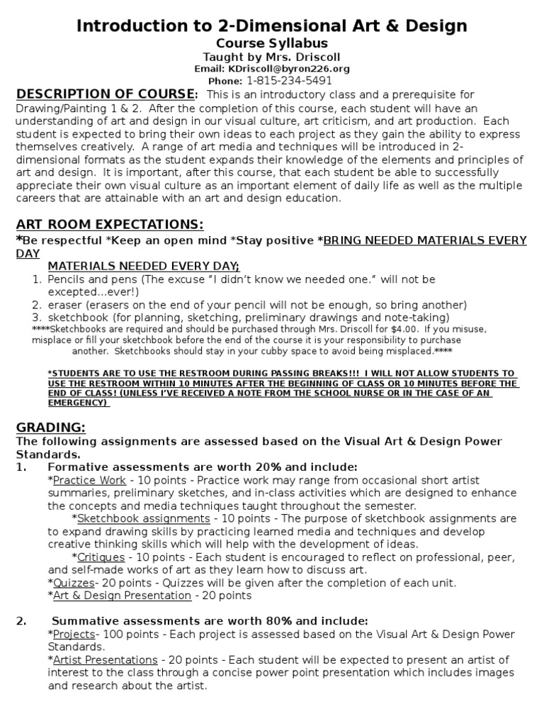 Introduction To 2-Dimensional Art & Design: Course Syllabus | PDF ...