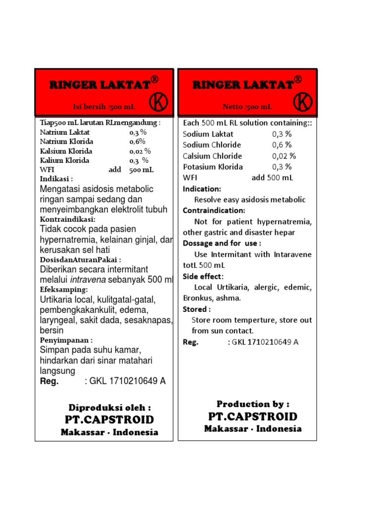 Ringer Laktat Ringer Laktat: Indication: Contraindication | PDF