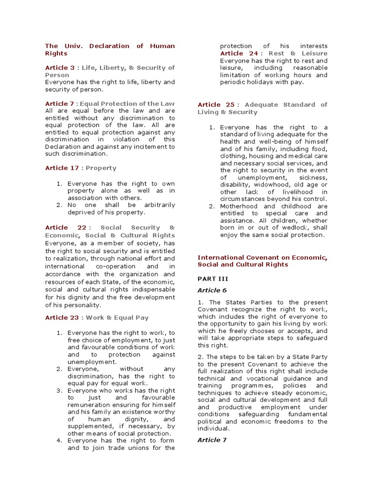 Rest & Leisure: The Univ. Declaration of Human Rights Article 3 Article ...