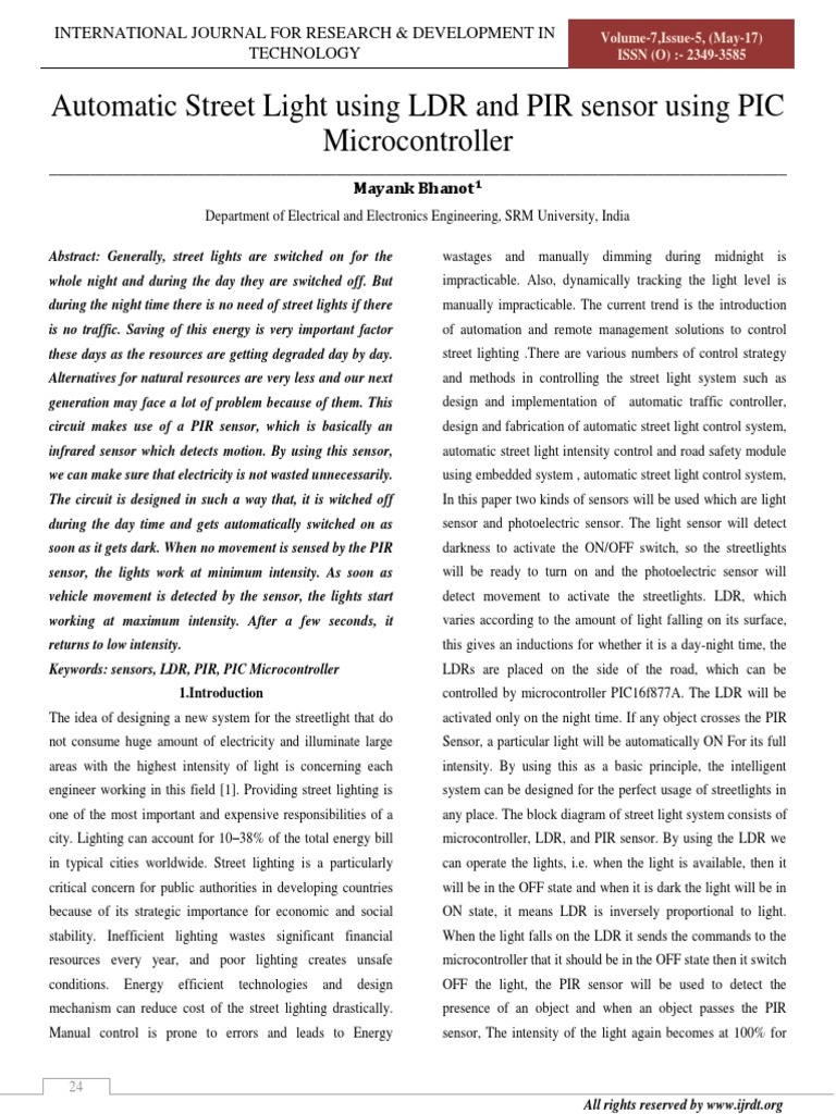 Automatic Street Light Using Pic Microcontroller Pdf Street Light Microcontroller
