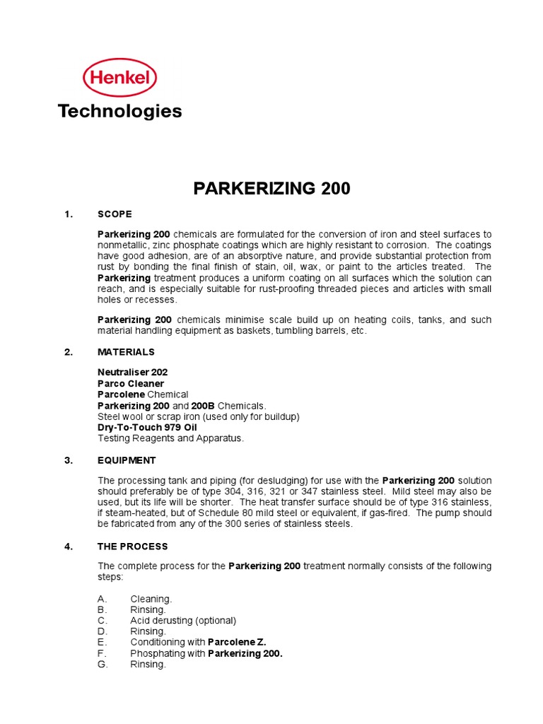 Parkerizing 200: Technical Bulletin | PDF | Titration | Chemistry