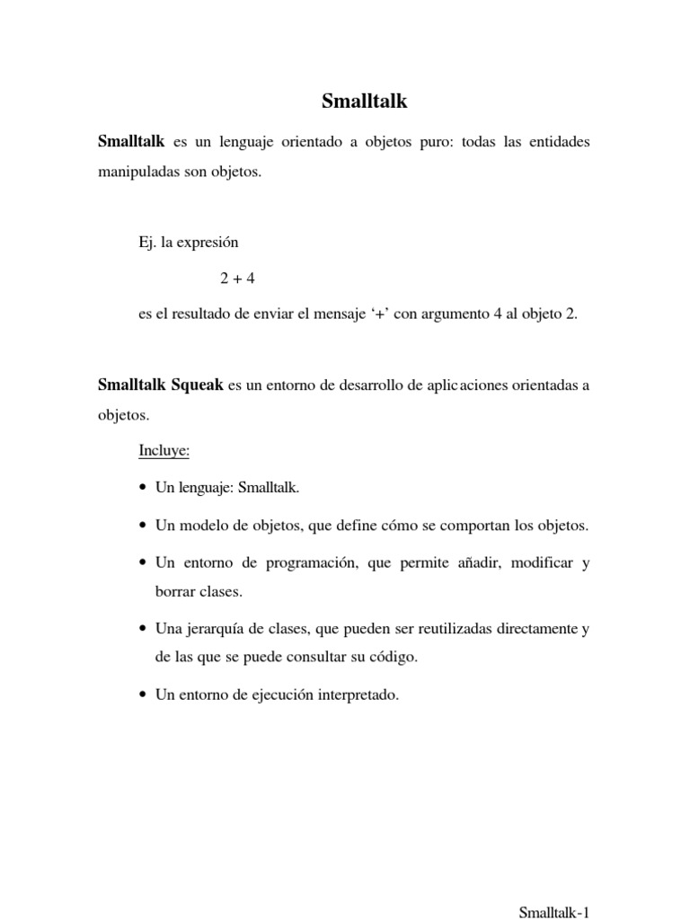 Small Talk | PDF | Objeto (informática) | Clase (Programación informática)