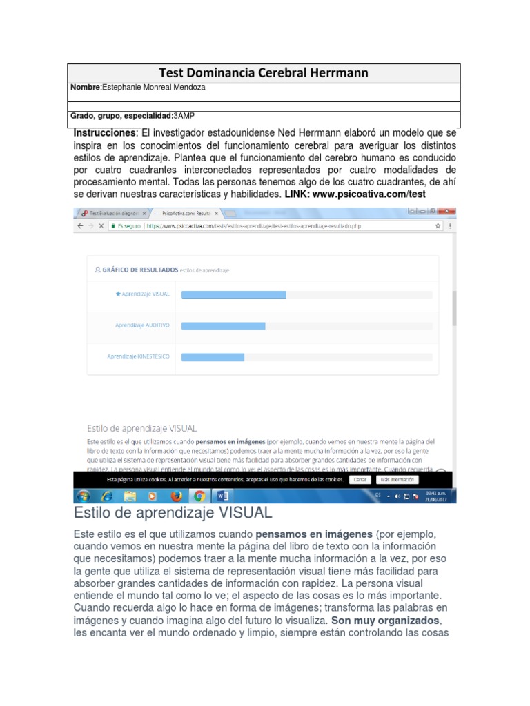 Test Dominancia Cerebral Herrmann | PDF