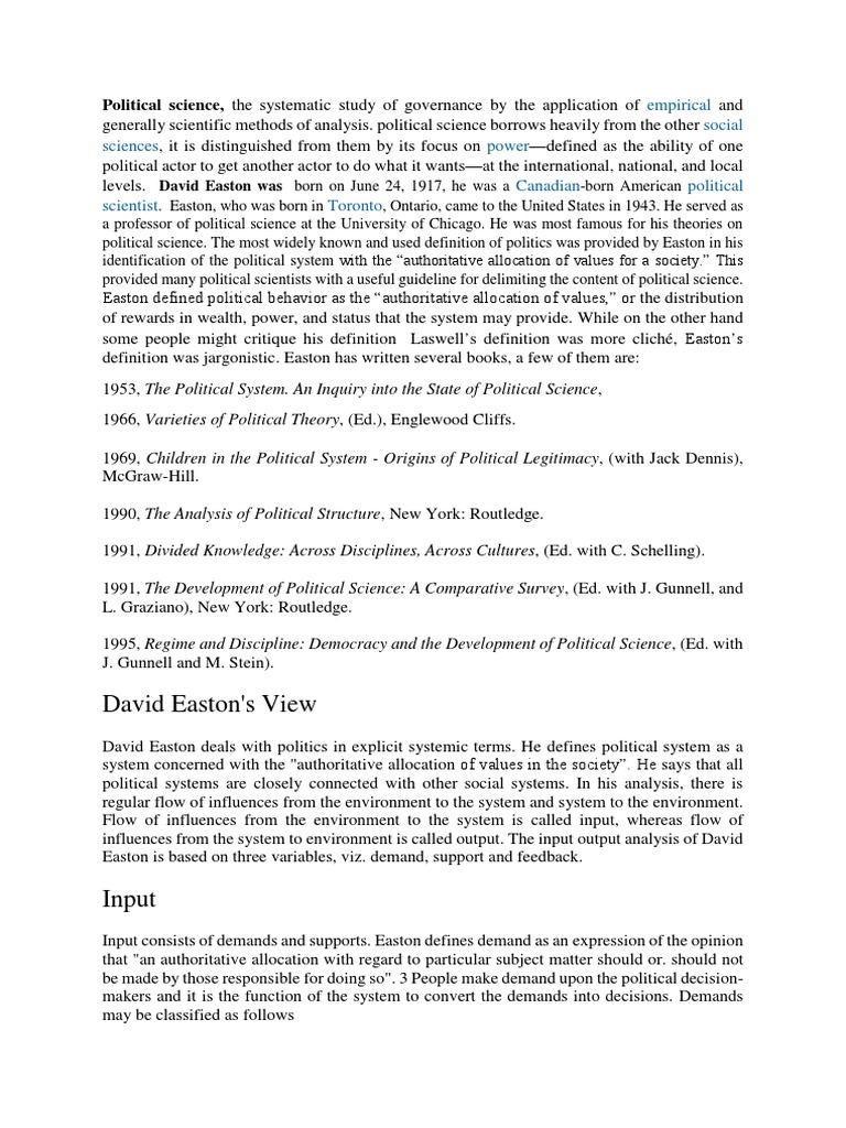 Pol Science David Easton | PDF | Political Science | Feedback