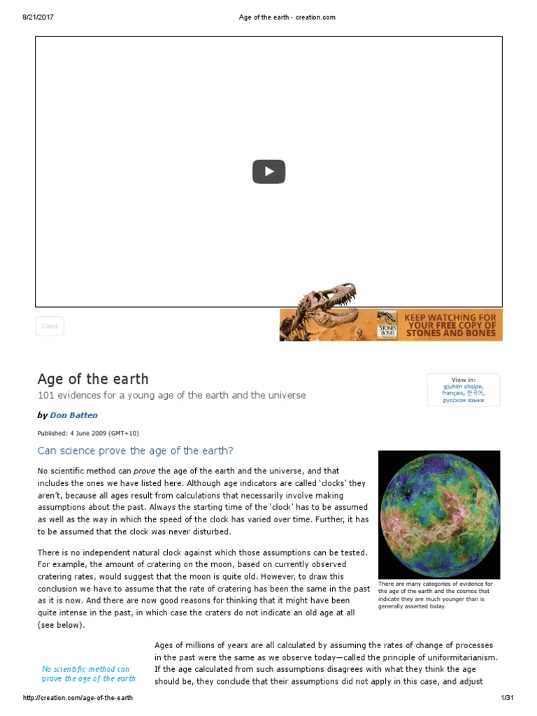 Age of The Earth - Creation | PDF | Solar System | Moon