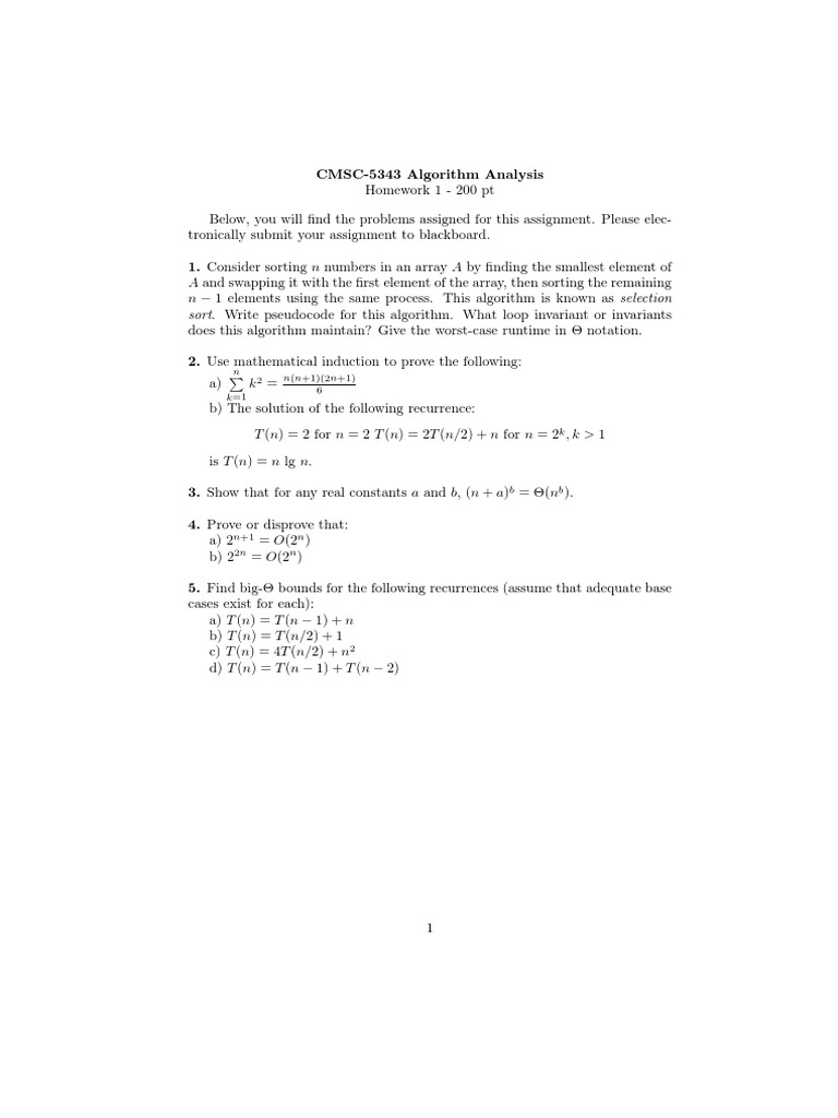 CMSC-5343 Algorithm Analysis Homework 1 | PDF