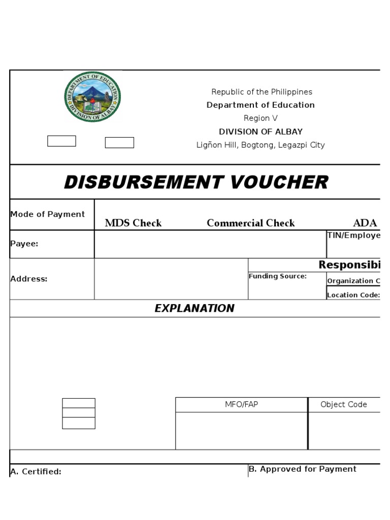 DISBURSEMENT Voucher Sample | PDF | Cheque | Payments