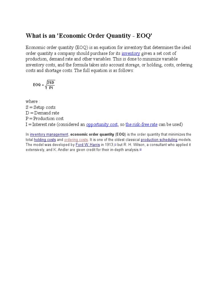 What Is An 'Economic Order Quantity - EOQ': Inventory | PDF