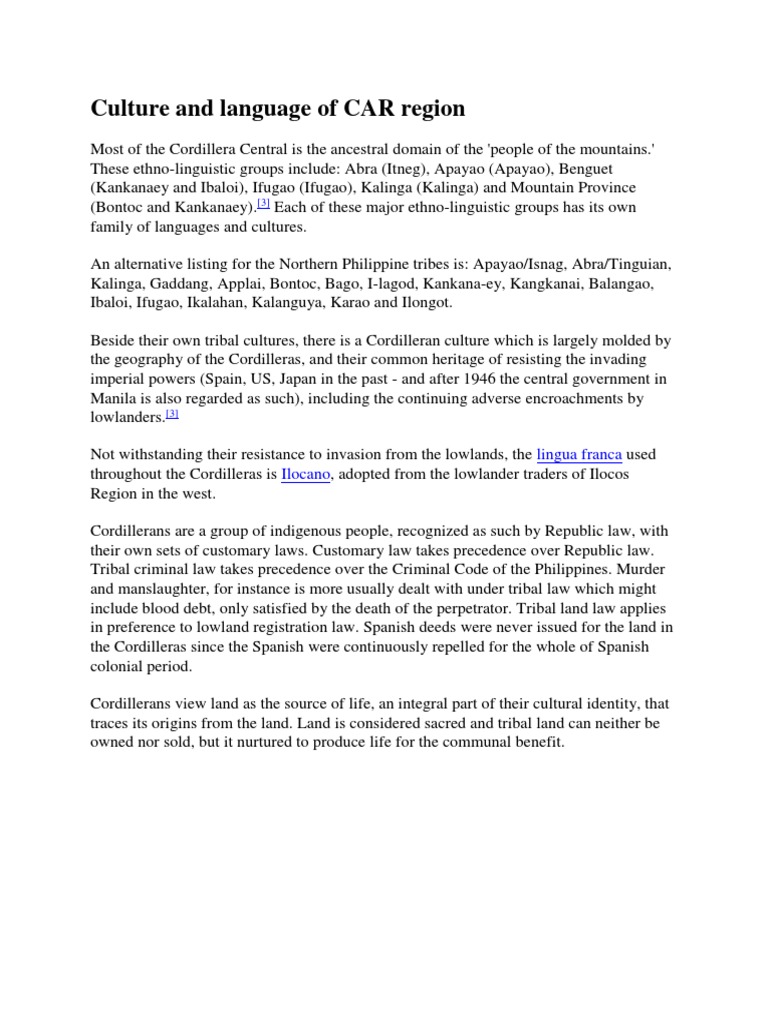 Language and Culture of Cordillera Region | PDF