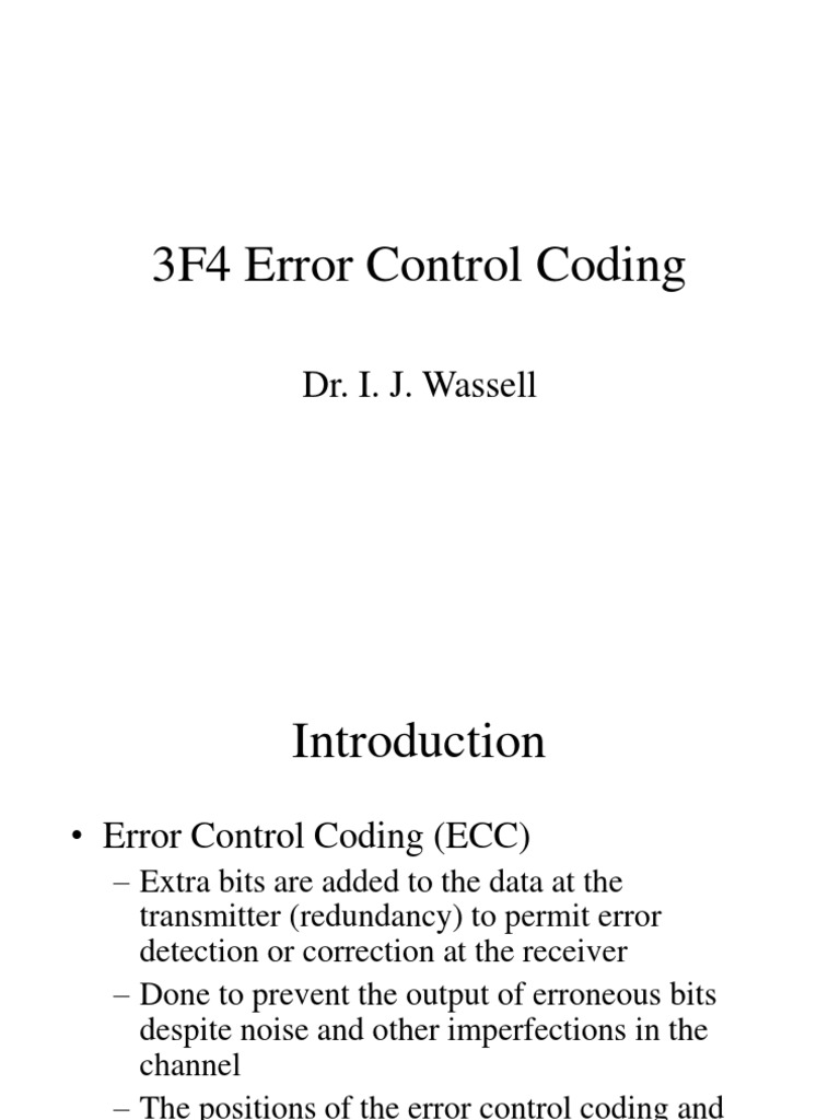 3f4 Error Control Coding Dr I J Wassell Pdf Forward Error