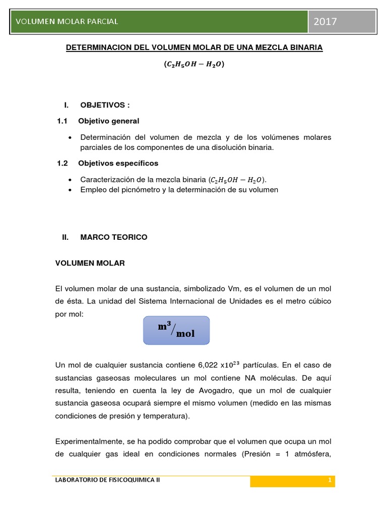 Volumen Molar Parcial Terminado | PDF | Mole (Unidad) | Gases