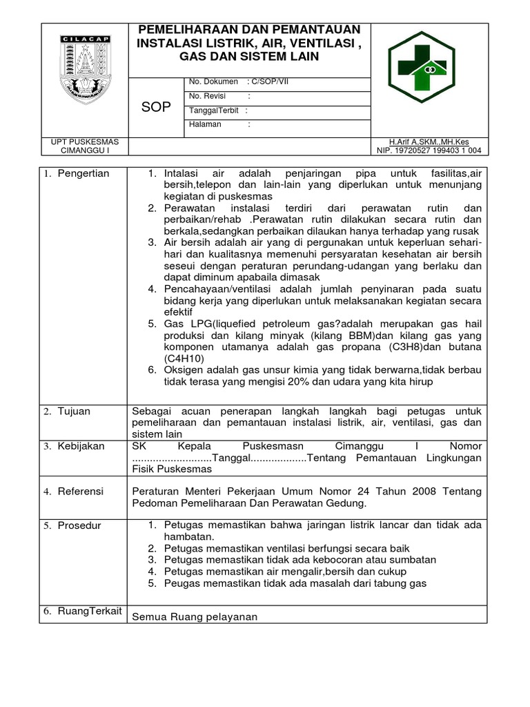8.5.1.2 Sop Pemeliharaan Dan Pemantauan Instalasi Listrik | PDF