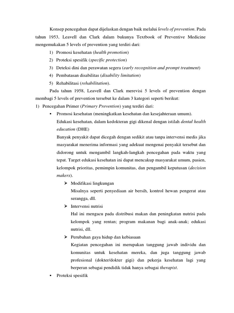 5 Levels of Prevention by Leavell and Clark | PDF