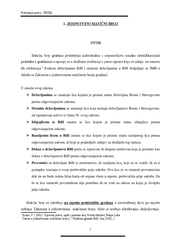 JMBG BIH Jedinstveni Maticni Broj | PDF