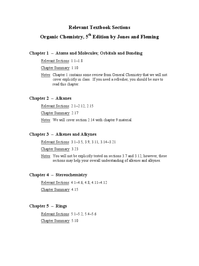 Relevant Textbook Sections Organic Chemistry, 5 Edition by Jones and ...