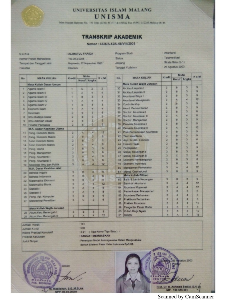 Transkrip Nilai S-1 | PDF