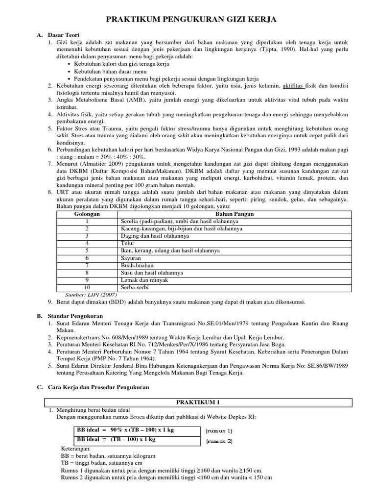 Praktikum Pengukuran Gizi Kerja | PDF